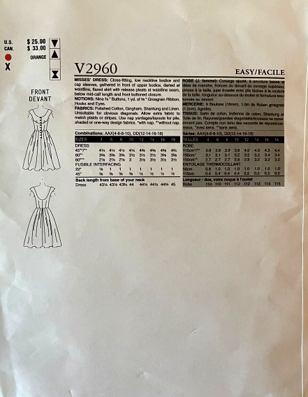Retro Circa 1954 Dress Sewing Pattern U-Pick Size 4-18 Vogue 2960 NEW ...