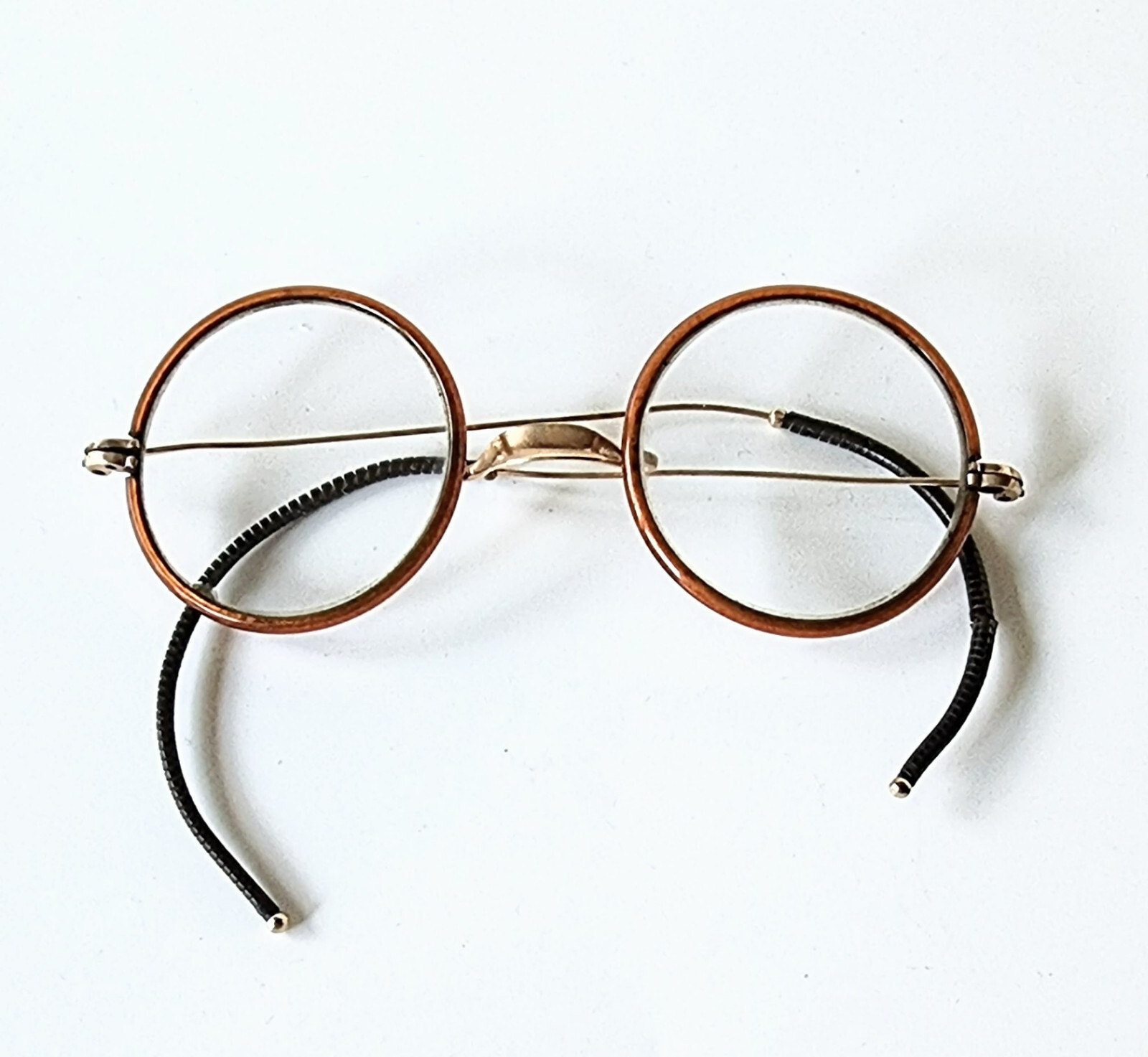 Antique Early 1900's Wire Rim Eyeglasses Golden Brown Celluloid Rims ...