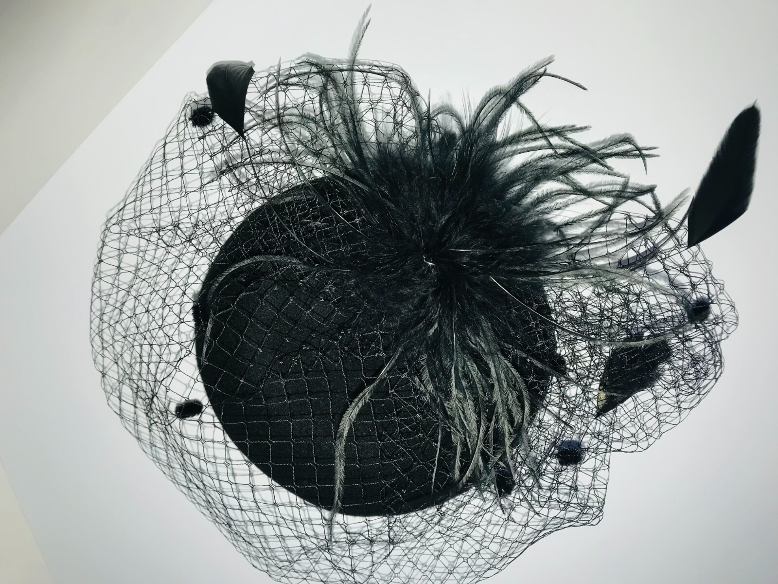 New. 20s 50s Pillbox Hat with Veil Goose Biot Feathers | eBay
