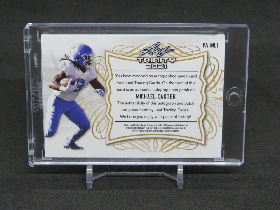 2021 LEAF TRINITY MICHAEL CARTER ROOKIE PATCH AUTO /75 NEW YORK JETS ...