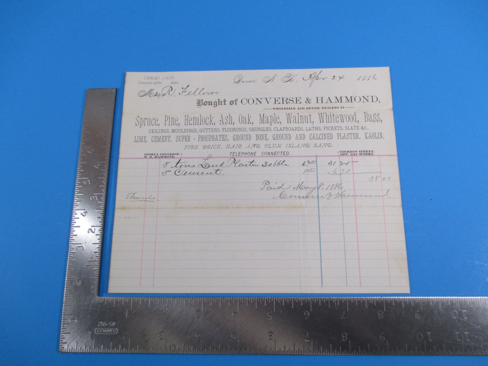 Antique 1886 Converse & Hammond Wholesale Retail Dealers Receipt M2659 ...