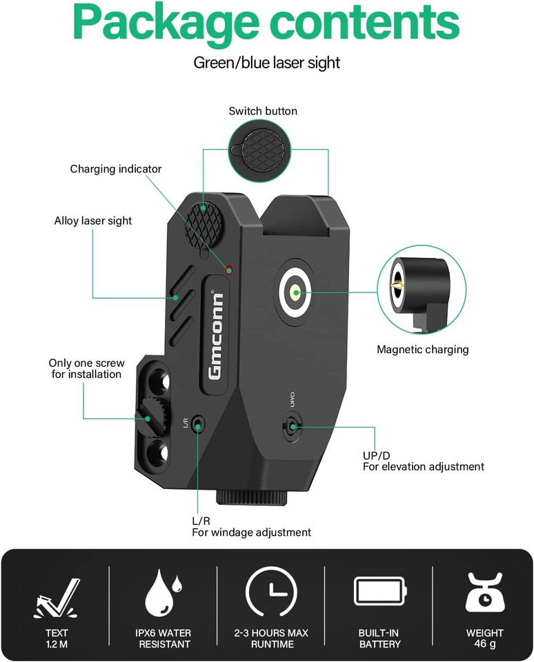 Gmconn Blue/Green Laser Sight Picatinny Rail Mounted USB Magnetic ...
