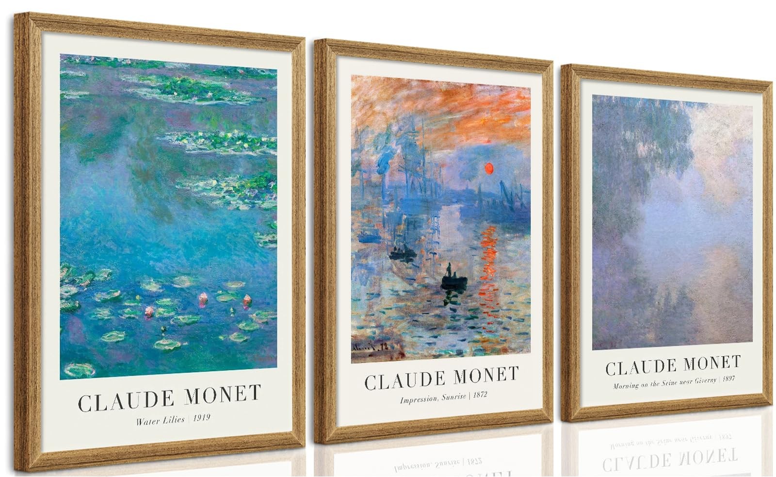 Monet Impressionism Canvas Wall Art Set of 3, Classic Claude Monet ...