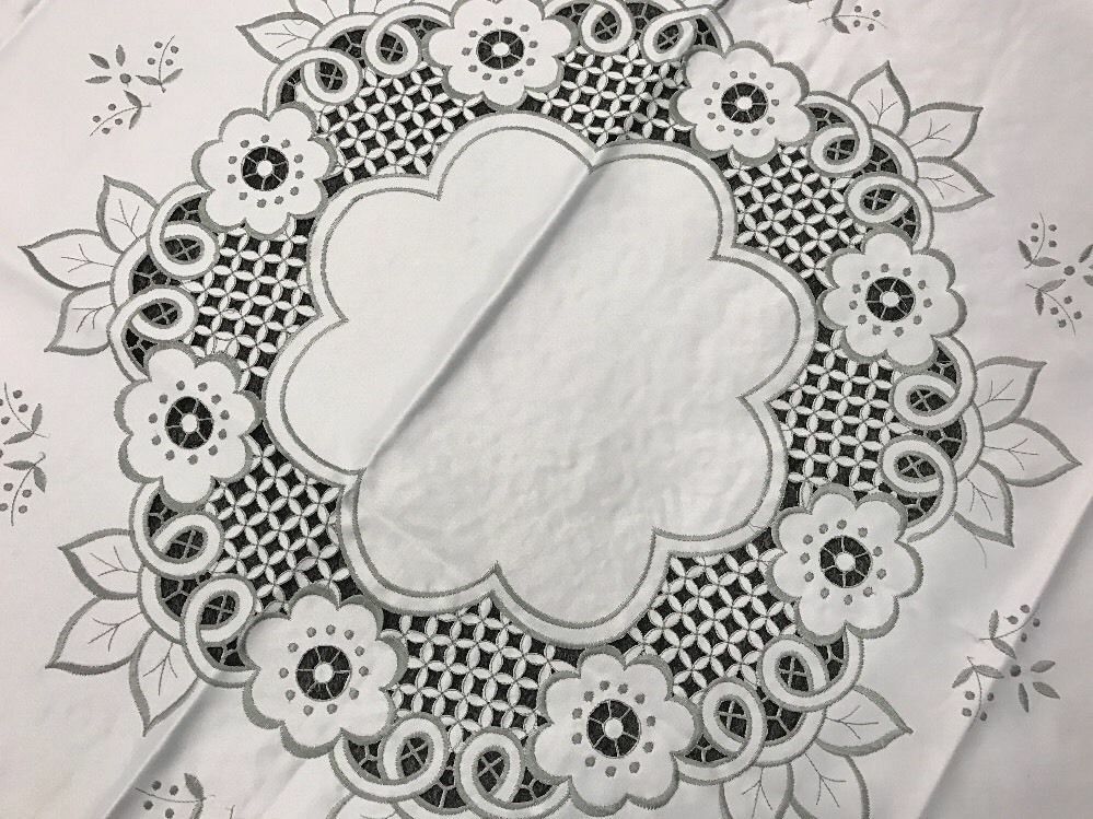 Square Embroidered Tablecloth Polyester White Wedding Bridal Shower ...