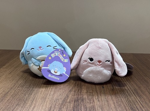 Squishmallow 4.5” Buttons BUNNY RABBIT NWT NEW Blue 4” Pink Satine Set ...