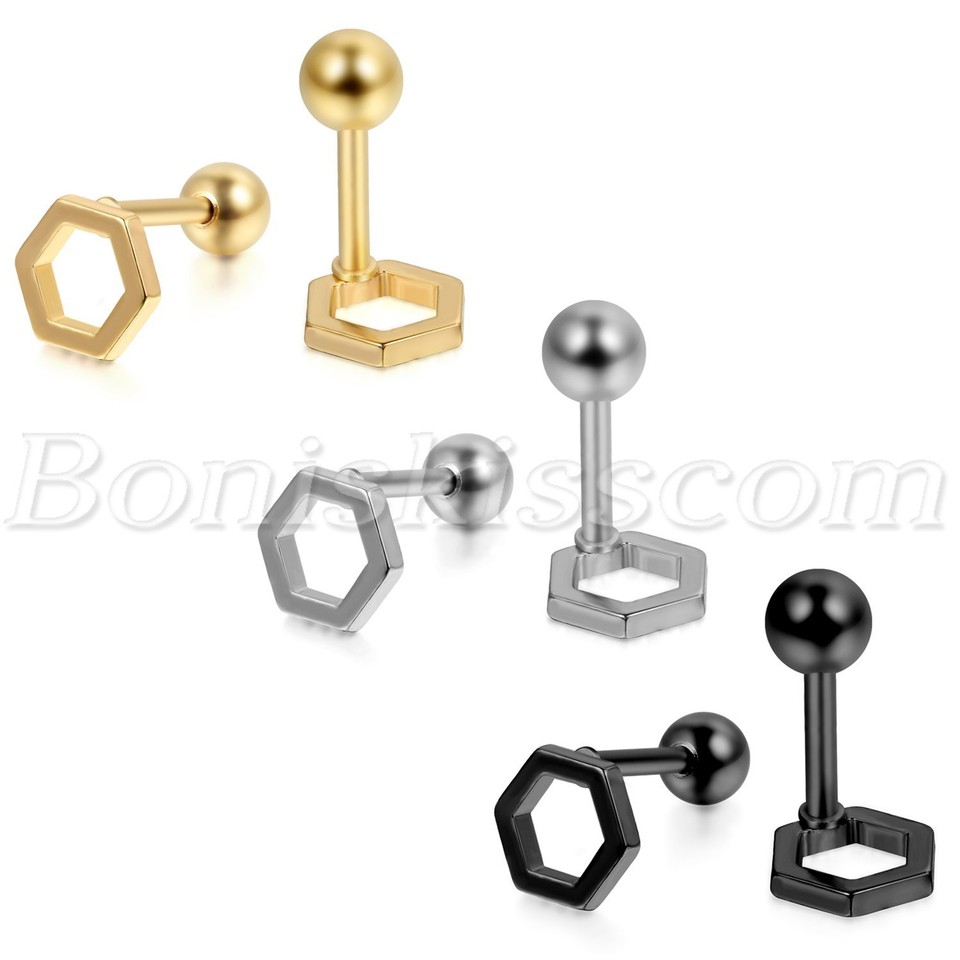 Simple Stylish Geometry Hollow Triangle Round Square Hexagon Ear Studs ...