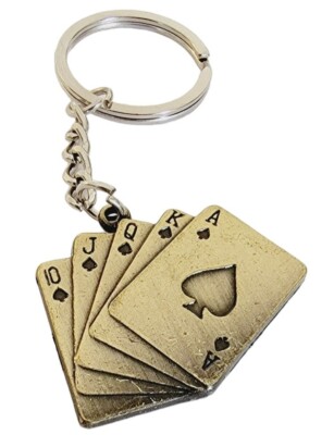 Playing Cards Poker Hand Keychain Royal Flush Card Game Metal Sculpted ...