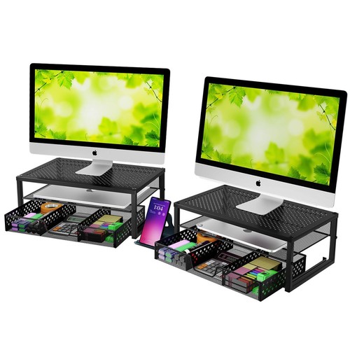 Simple Trending 2 Pack 2 Tier Metal Monitor Riser Stand and Computer ...