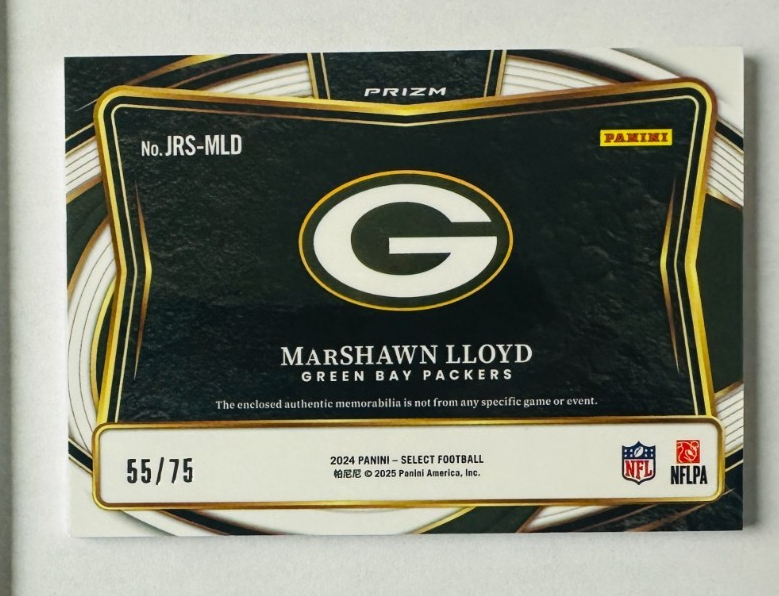 2024 Panini Select Marshawn Lloyd JUMBO Jersey PATCH RC WHITE Prizm ...