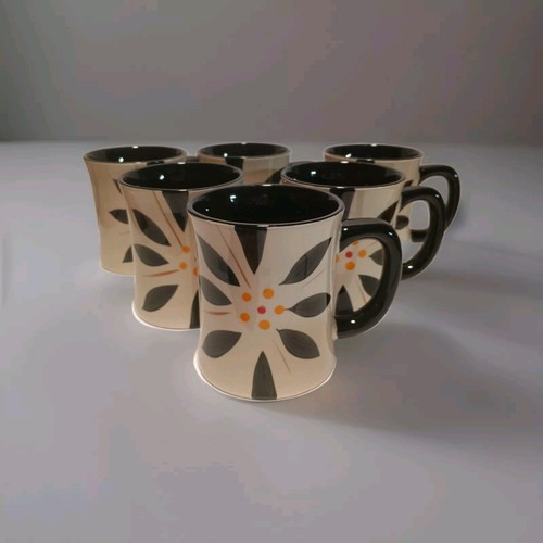 Set Lot Of 6 Temptations Large 16oz Old Word Vivid Coffee Mugs Black Fl ...