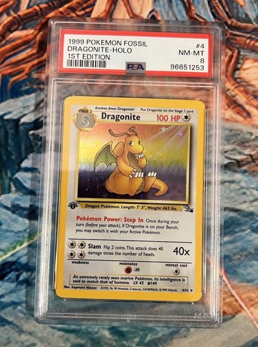 Pokémon TCG Fossil 1st Edition Dragonite 4/62 Holo Rare WOTC 1999 PSA 8 ...