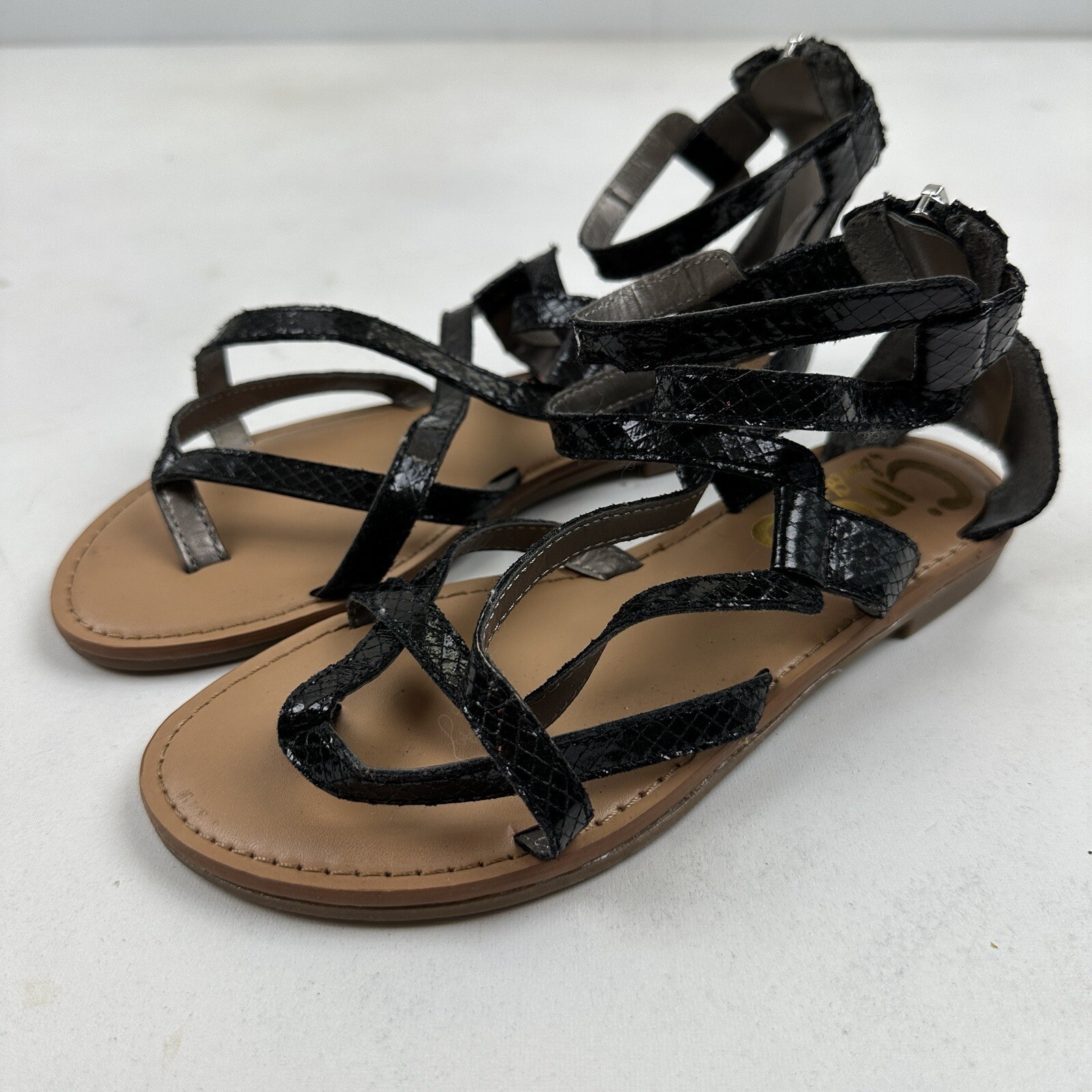 Circus Sam Edelman BEVIN Gladiator Sandals Black Snakeskin Strappy Back ...