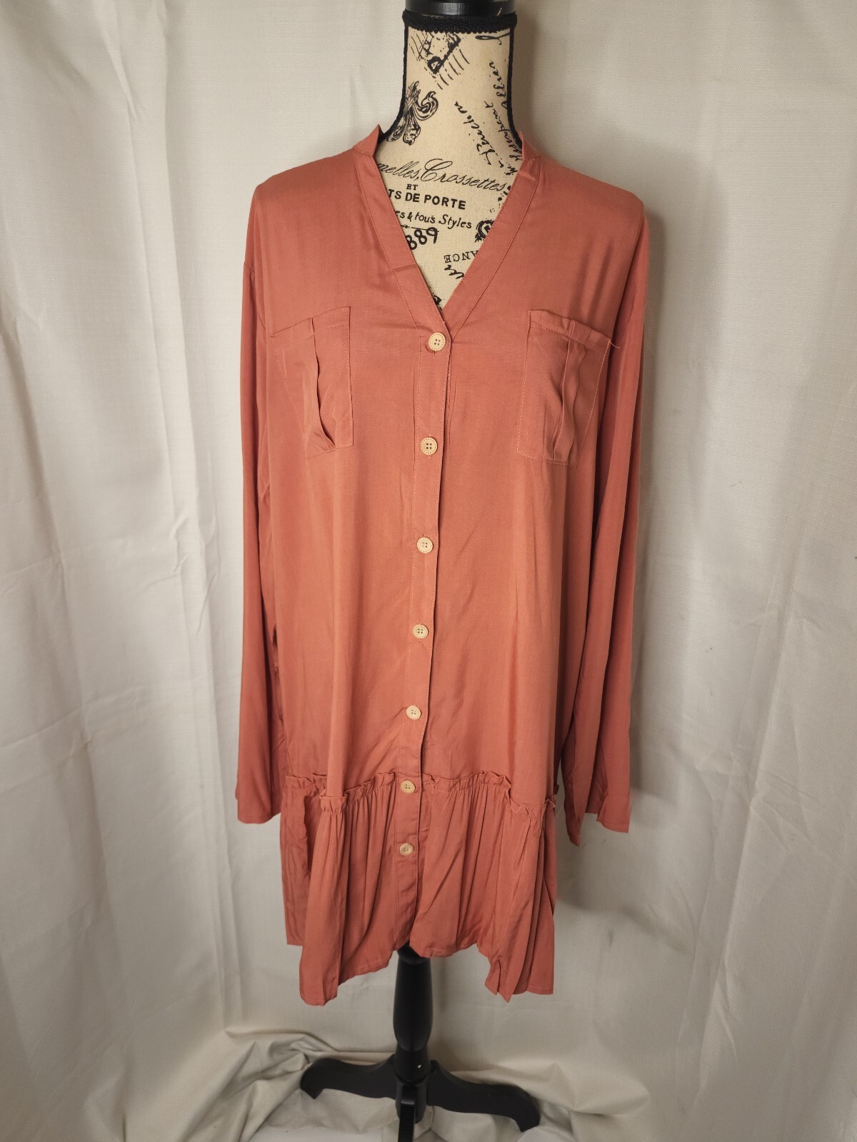 Berryou Rust Colored Button-Down Tunic Shirt Women's Size XL | eBay