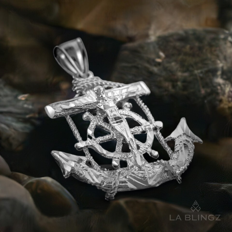 Solid Gold Mariner Crucifix Anchor Cross Nautical Wheel Unisex Pendant ...