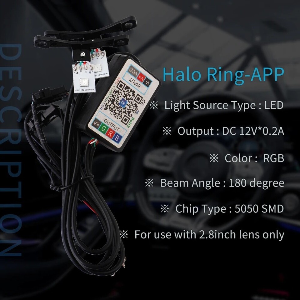 2x RGB LED Demon Devil Eyes Halo Ring APP BT Control Headlight ...