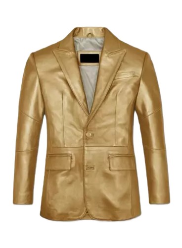 Men's Golden Color Blazer Genuine Lambskin Leather Classic Style Two ...