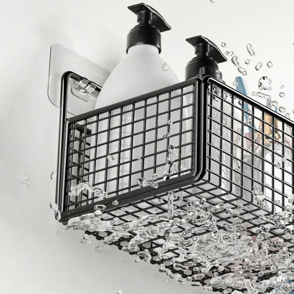 Wall-mounted Storage Rack Black Basket For Shampoo, Bathroom And ...