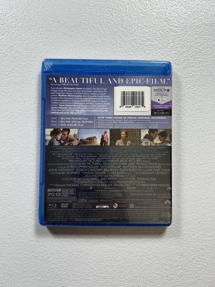 Interstellar [Blu-ray + DVD + Digital HD, 2014, 3-Disc Combo Set] NEW ...