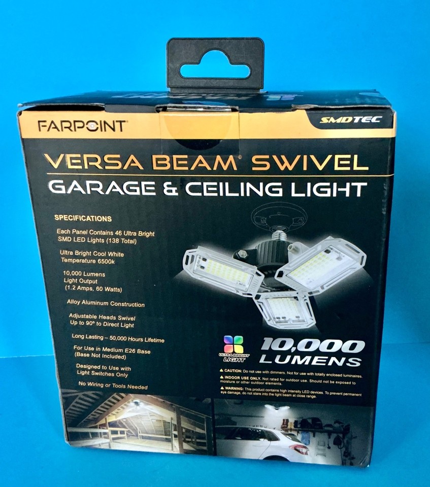 FARPOINT VERSA BEAM SWIVEL GARAGE & CEILING LIGHT 10,000 LUMENS ULTRA ...
