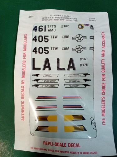 Repli-Scale 1/32nd Scale F-15 Strike Eagle 405th TTW 461ST Decal Sheet ...