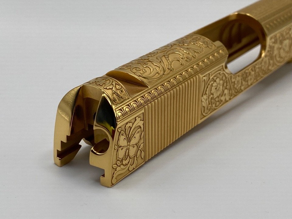Deep laser engraved 1911 government slide and accent kit 24k gold ...