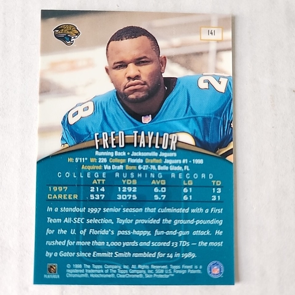 1998 Topps Finest Fred Taylor Rookie RC #141 with coating Jacksonville ...