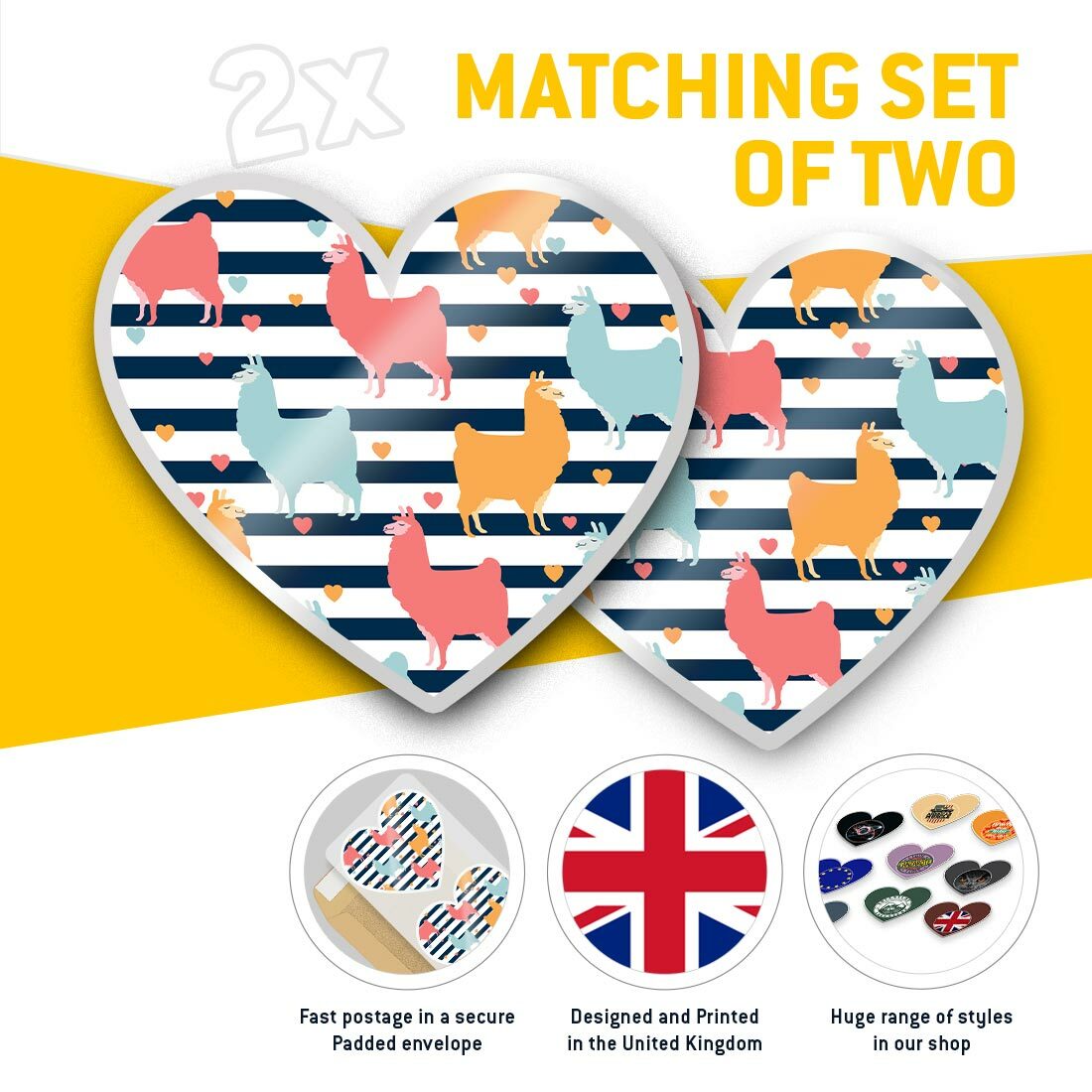 2 x Heart Stickers 7.5 cm - Colourful Llama Alpaca Heart Stripes #44668 ...