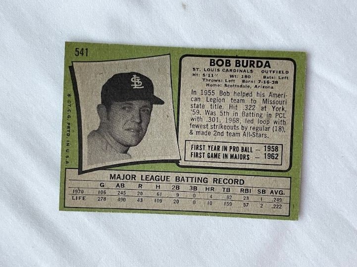 DCC: 1971 Topps Bob Burda #541 St. Louis Cardinals NM+ | eBay