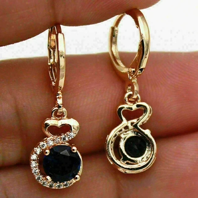 Lab Created Sapphire 3.Ct Round Cut Drop/Dangle Earrings 14K Yellow ...