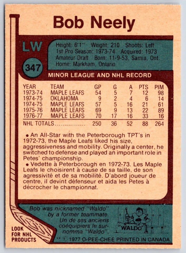 BOB NEELY 1977-78 O-PEE-CHEE 77-78 NO 347 NRMINT+ 54373 | eBay