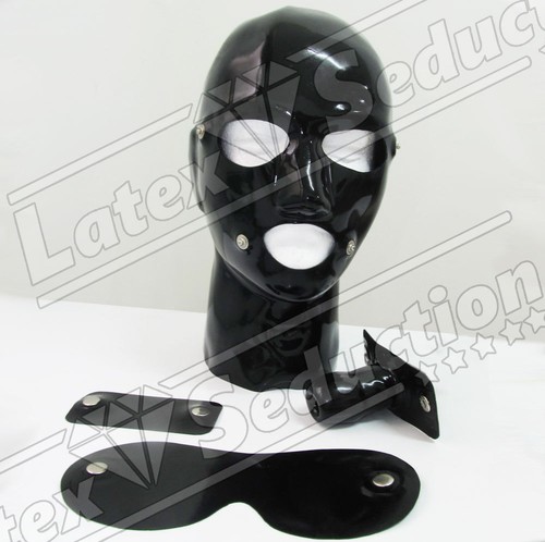 HEAVY RUBBER HOOD DETACHABLE BLINDFOLD GAG Latex Gummi Mask Masken ...