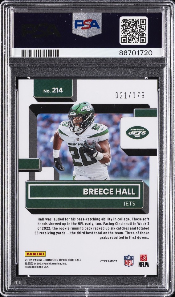 2022 PANINI DONRUSS OPTIC BLUE #214 BREECE HALL 21/179 PSA 10 | eBay