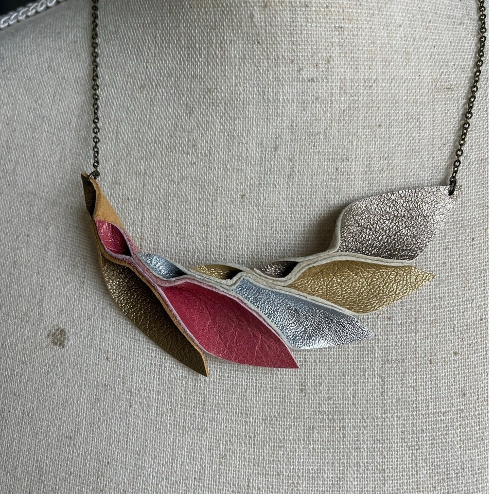 Artisan Handmade Multi Color Pastel Leather Petal Necklace | eBay