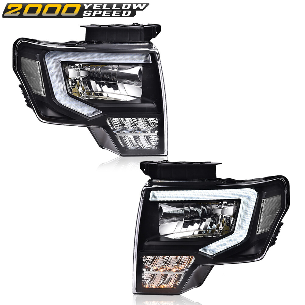 Fit For 2009-2014 Ford F-150 Headlights Black/Clear LED DRL Head Lamps ...