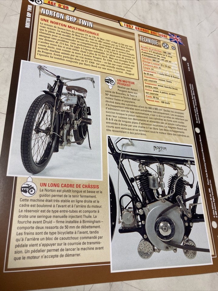 Norton Peugeot 6HP Twin 1907 Form Card Motorbike Passion Collection ...