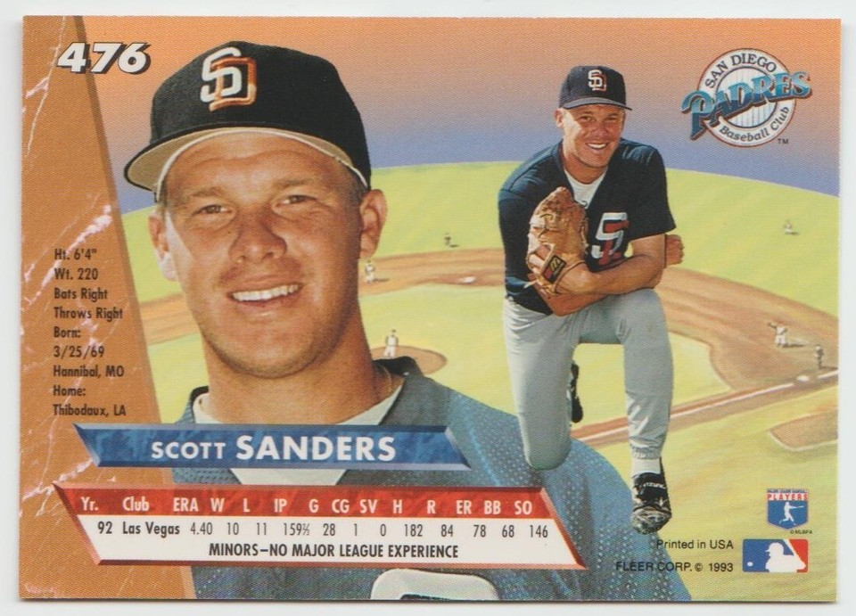 1993 Ultra Baseball #476 Scott Sanders RC - San Diego Padres | eBay