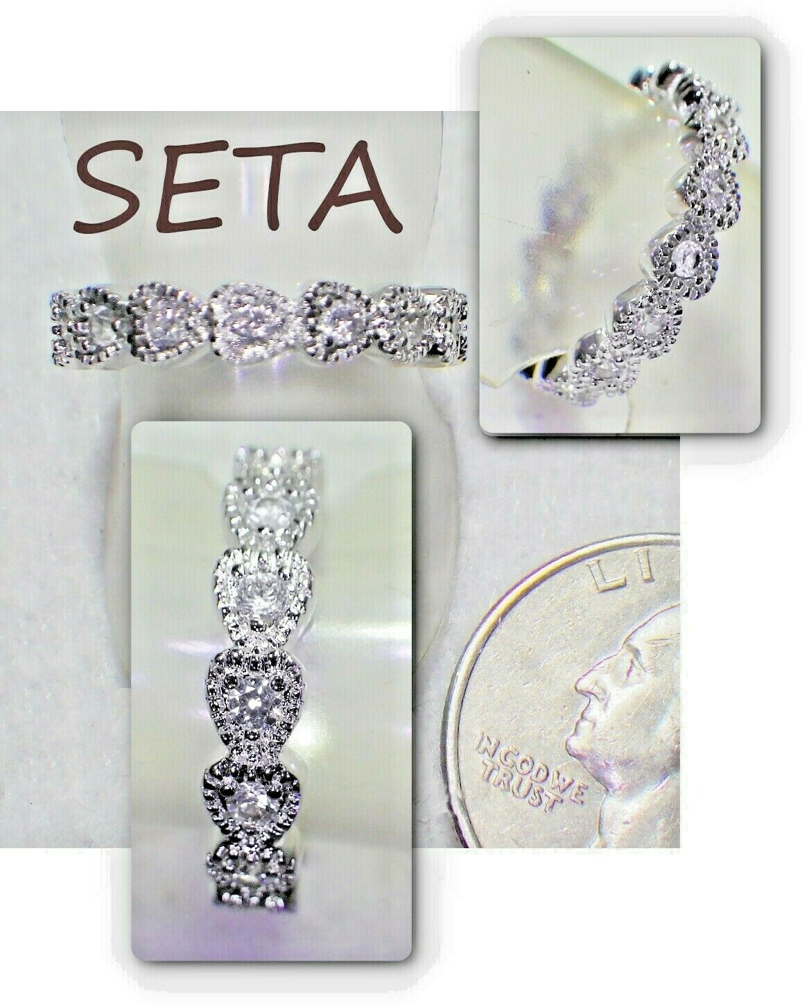 Signed SETA CZ Crystal Eternity Band Ring In-Line Hearts ST Size 6.75 ...