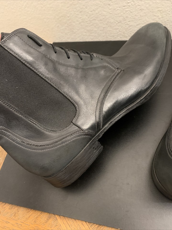 John Varvatos Mens 12 Distress Black Leather Chelsea Lace Up Ankle ...