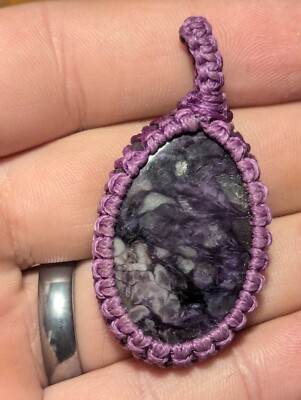 Large Charoite Macrame Wrapped Pendant Necklace | eBay