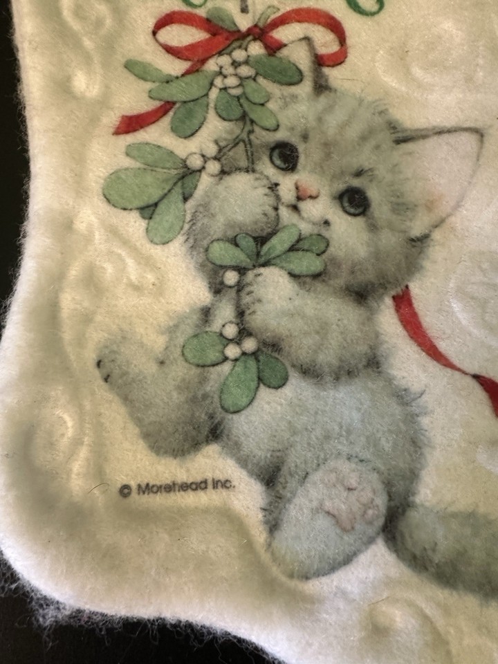 Vtg Morehead I Love My Cat Felt Christmas Stocking Embossed Scroll Gray ...