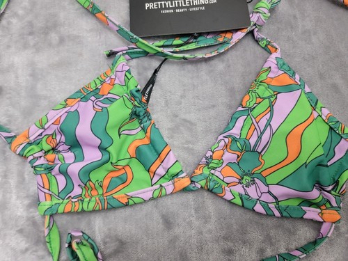 Pretty Little Thing Women's Triangle Bikini Top Abstract Floral Print ...