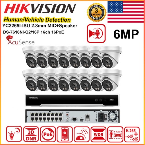 Hikvision 4k 16ch 16 POE CCTV System Set 6MP Acusense 2Way Audio IP ...