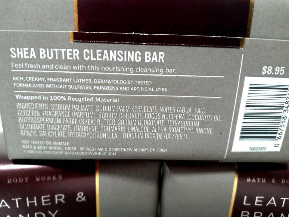 Bath Body Works LEATHER & BRANDY Shea Butter Cleansing Bar Soap 6 Bars ...