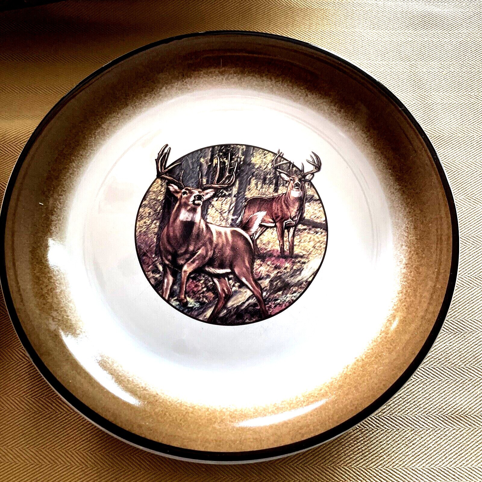 Set of 2 Buck Wear DINNER PLATES~ 2 Mule Deer in Forest Setting~RARE ...