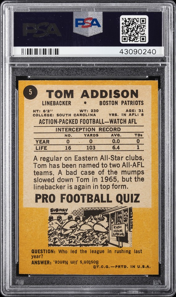 1967 TOPPS #5 TOM ADDISON PSA 10 | eBay