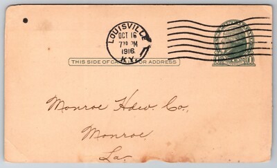 Monroe Hardware Co Monroe LA Postal Card to Peaslee-Gaulbert Co 1916 ...