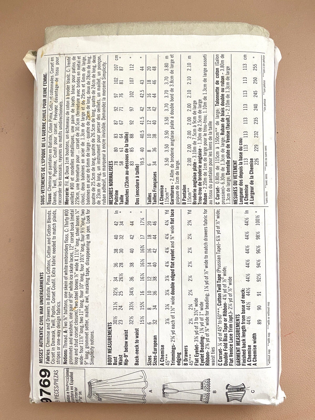 Simplicity Sewing Pattern 9769 Misses Undergarments Civil War Size 14 ...