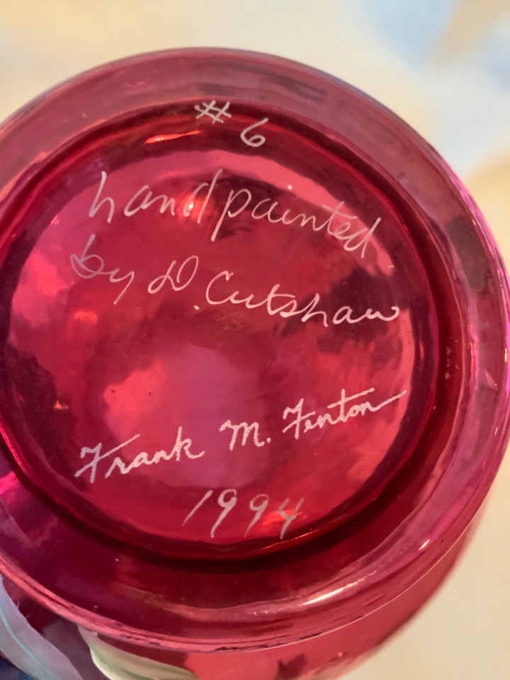 Fenton Art Glass 1994 Frank M Fenton signature hand painted Cranberry ...