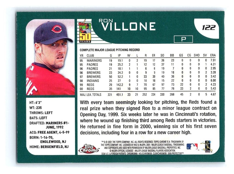 2001 Topps Chrome 50 Years Ron Villone Cincinnati Reds #122 | eBay