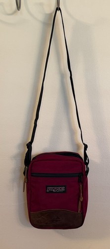 Jansport Vintage 90s Crossbody Bag Made in USA Leather/Maroon Canvas ...
